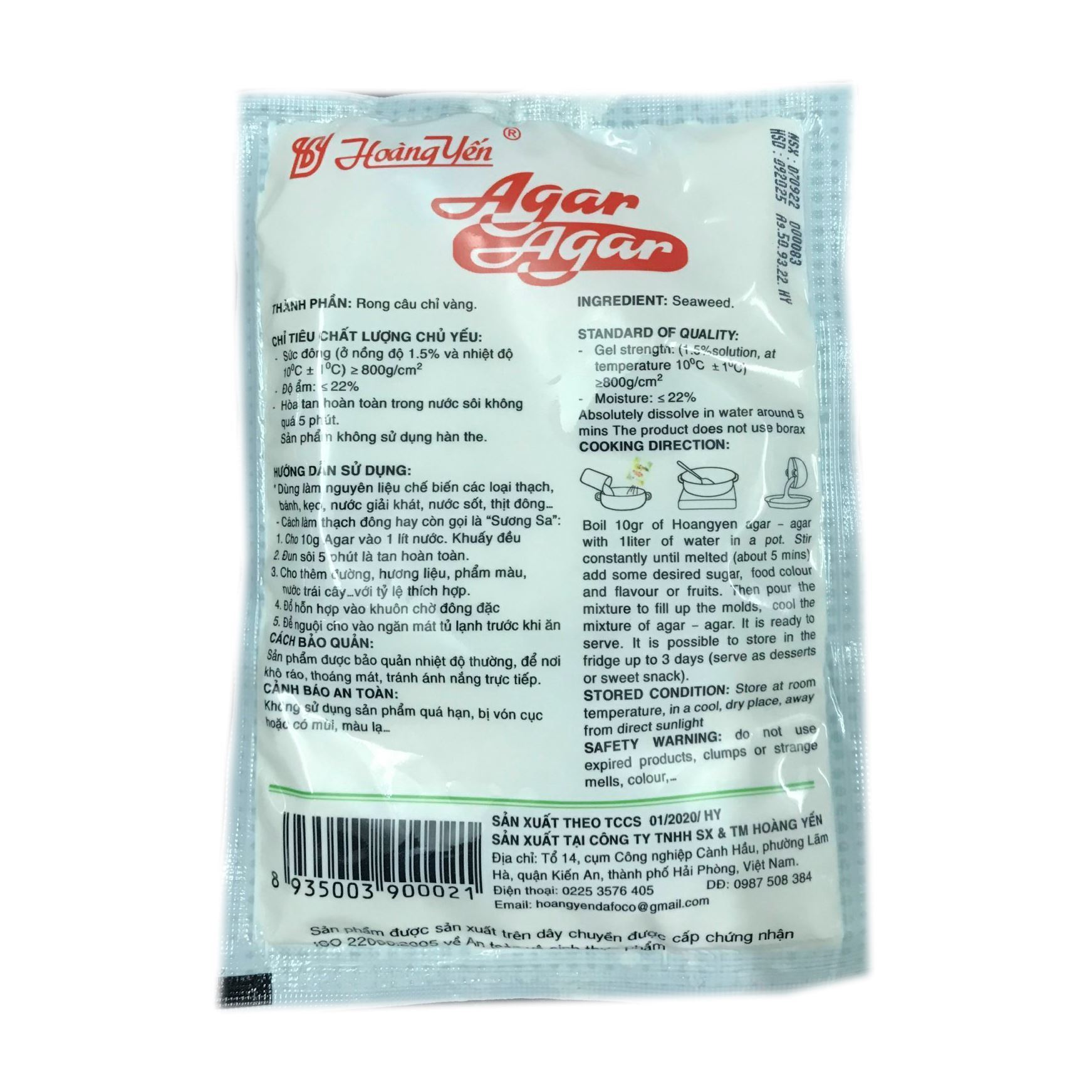 Bột thạch rau câu giòn (Agar - Agar) 500g - Rau câu Hoàng Yến Hải Phòng